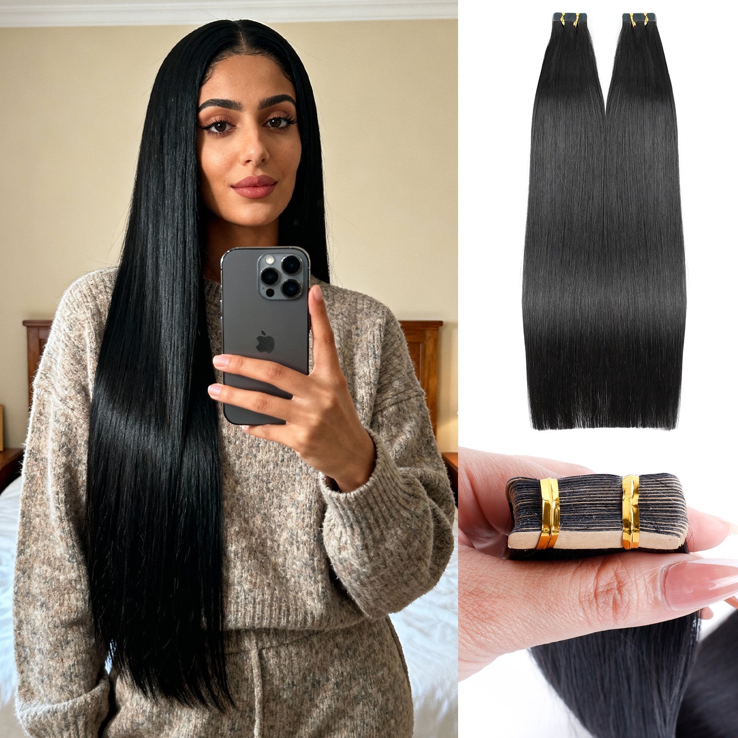 RICH COCO Tape-In Hair Extensions – 100% Remy Human Hair, Natural & Re